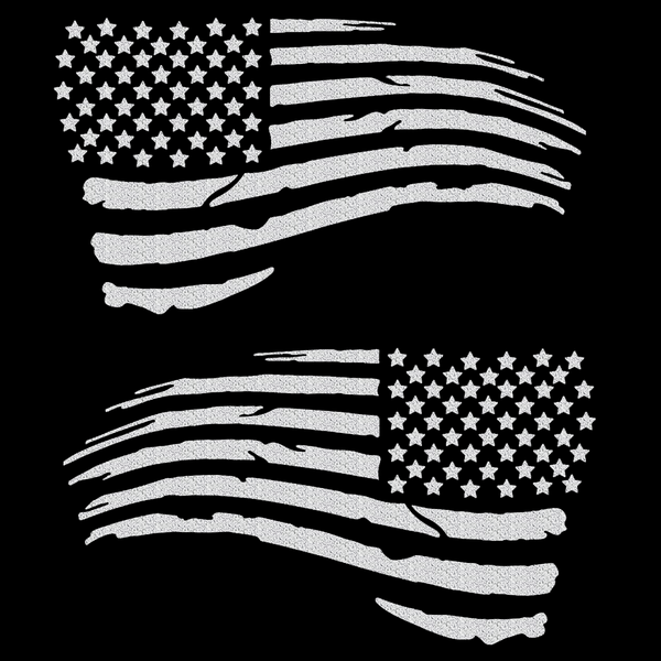 2pc Tattered Subdued Waving USA American Flag Decal (Silver 4"x7 ...