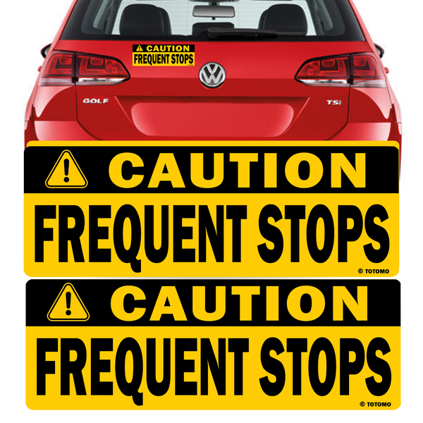 2pc Black Caution Frequent Stops Magnet & Sticker 10"X3.5" Highly Refl ...